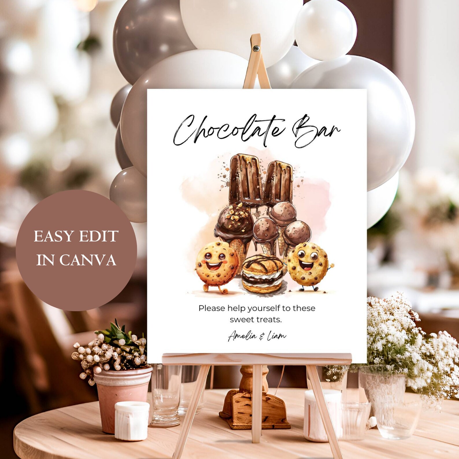 Chocolate Bar Table Sign, Printable Wedding Treat Table Sign, Editable ...
