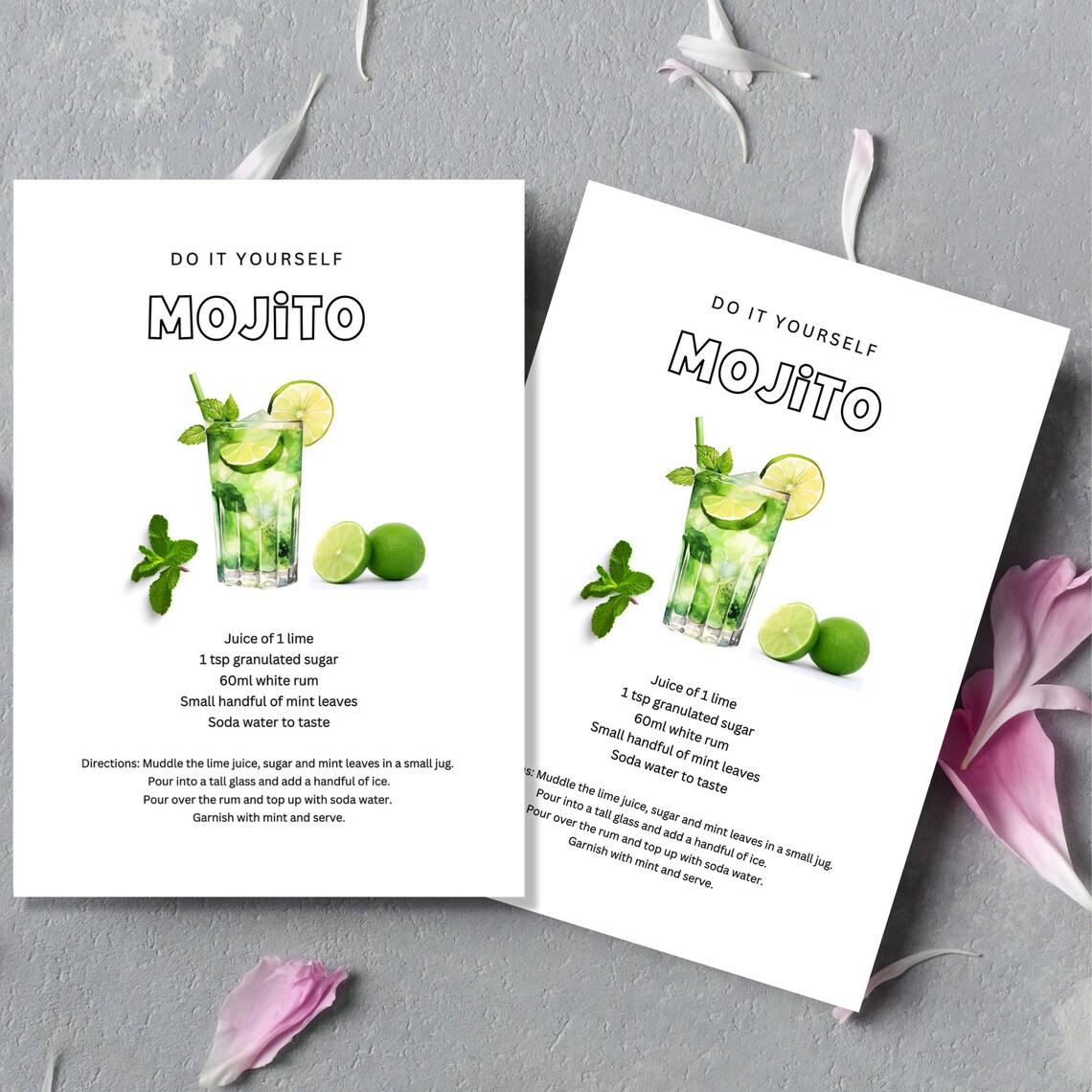 Cocktail Recipe Card Printable, Wedding Signature Drink Mojito, DIY ...