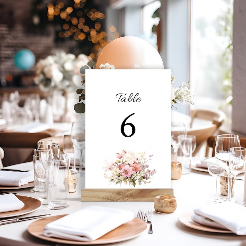 Table Numbers Printable | Floral Print-at-home Table Numbers 1-10 ...