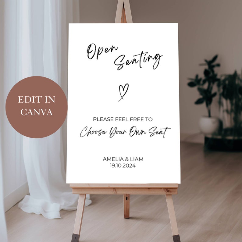 No Assigned Seating Sign | Open Seating Sign Template | Sit Wherever A1 ...