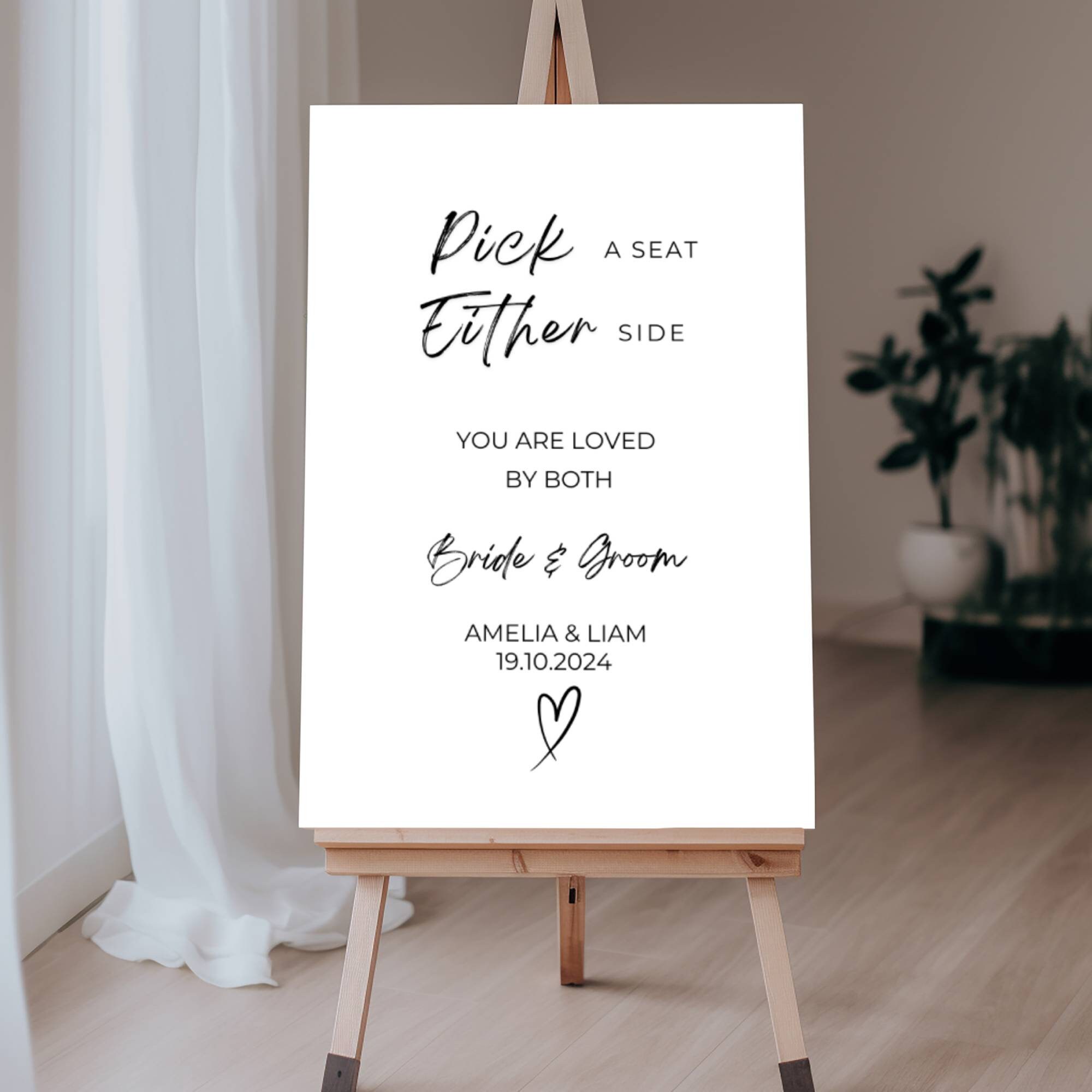 Pick A Seat Either Side Sign | No Assigned Seating Sign | Open Seating ...