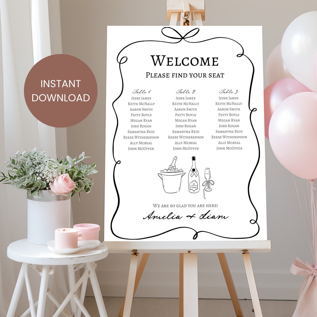 Italian Theme Wedding Seating Chart, Seating Plan With Bow 4 Tables ...