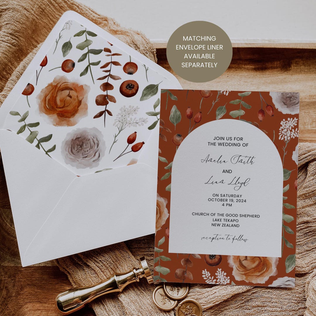 Autumn Wedding Invitation Template, Fall Florals Wedding Invite ...