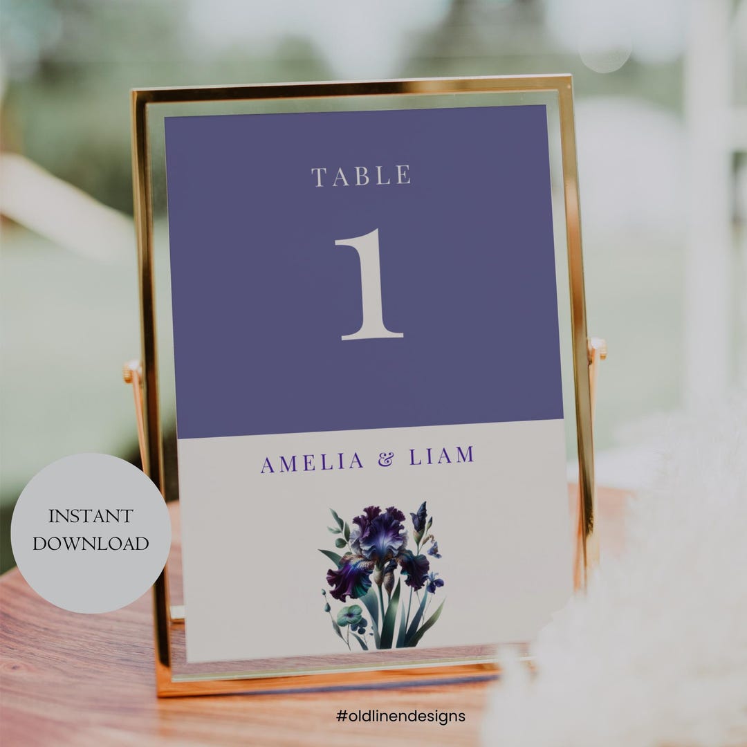 Blue Iris Table Numbers Printable, Floral Elegant Wedding, Modern Print ...
