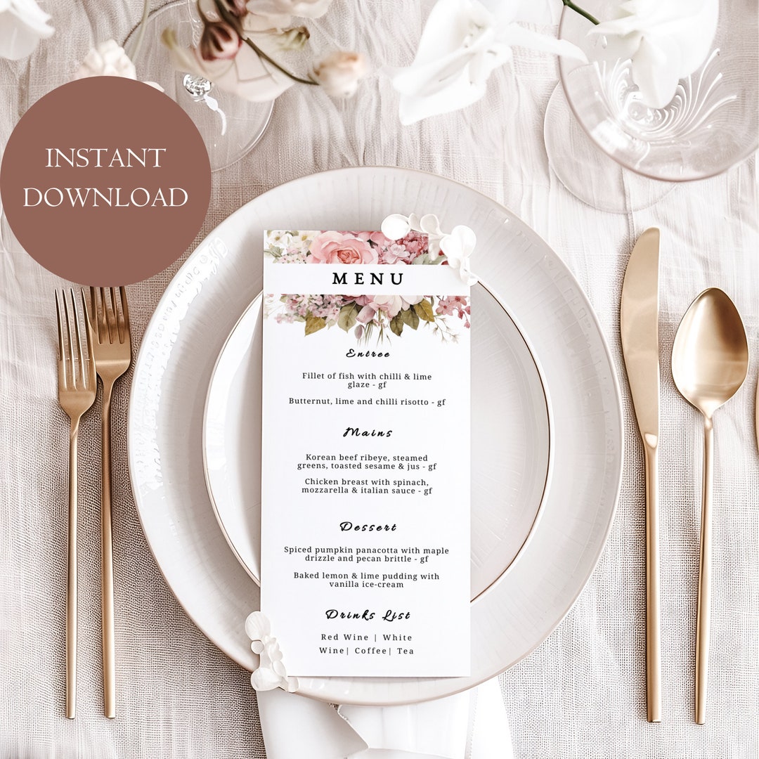 Wedding Menu Template | Instant Download | Event Menu Template | Menu ...