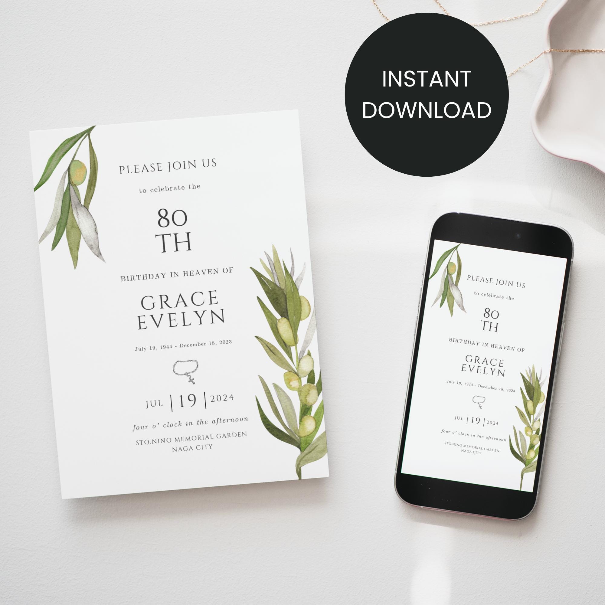 Birthday in Heaven Invitation, Celebration of Life E-invite, Memorial ...