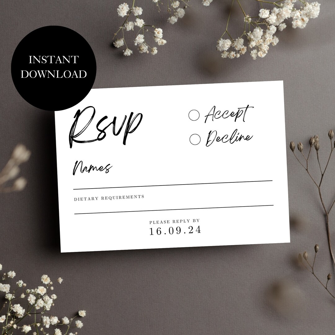 Minimalist RSVP With QR Code, Instant Download, Modern Script Printable ...