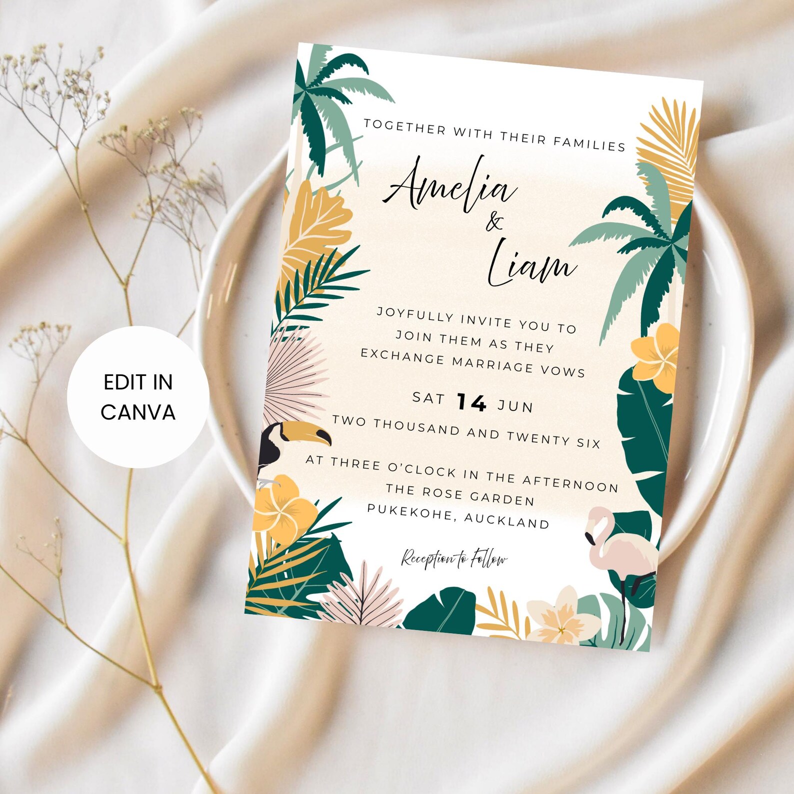Tropical Paradise Wedding Invitation Suite, Editable Beach Wedding ...