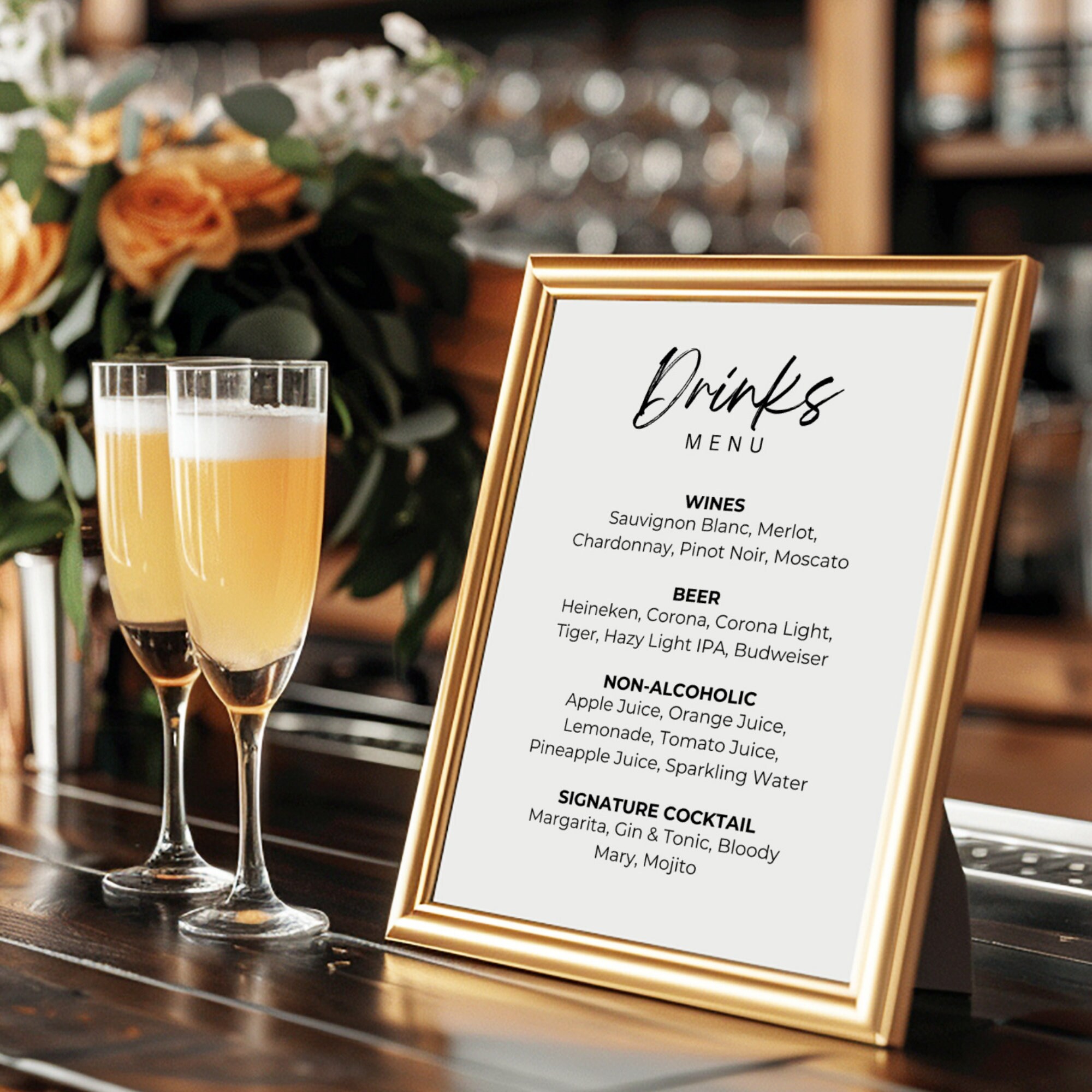 Open Bar Sign, Drinks Menu Template, Minimalist Wedding Bar Menu His ...