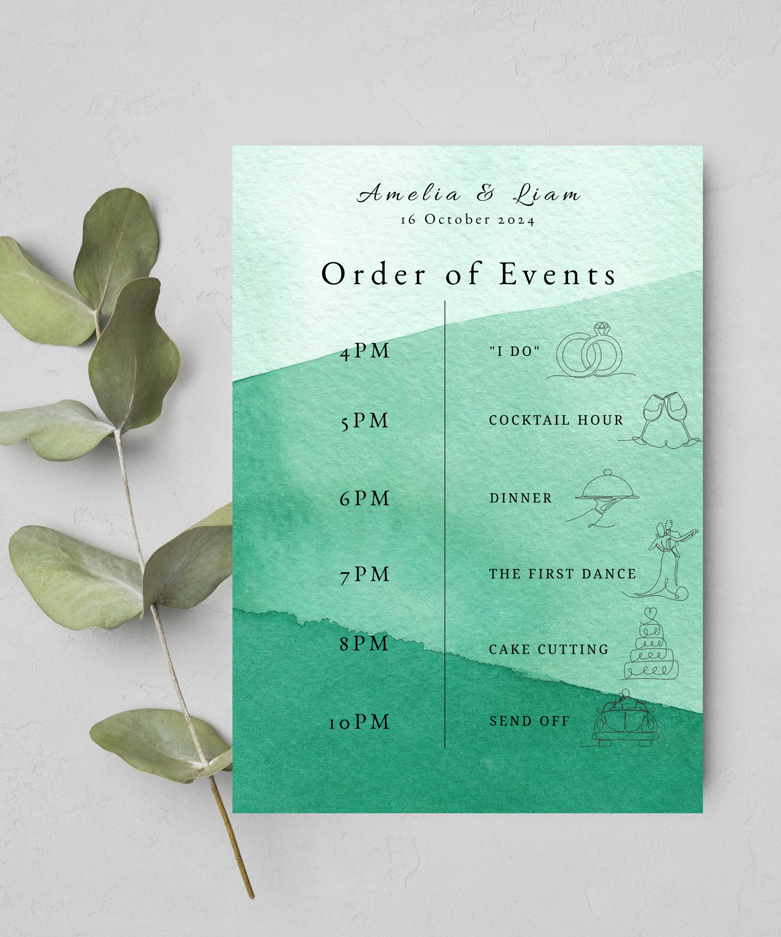 Wedding Timeline Card With Icons | Editable Order of Events Card ...