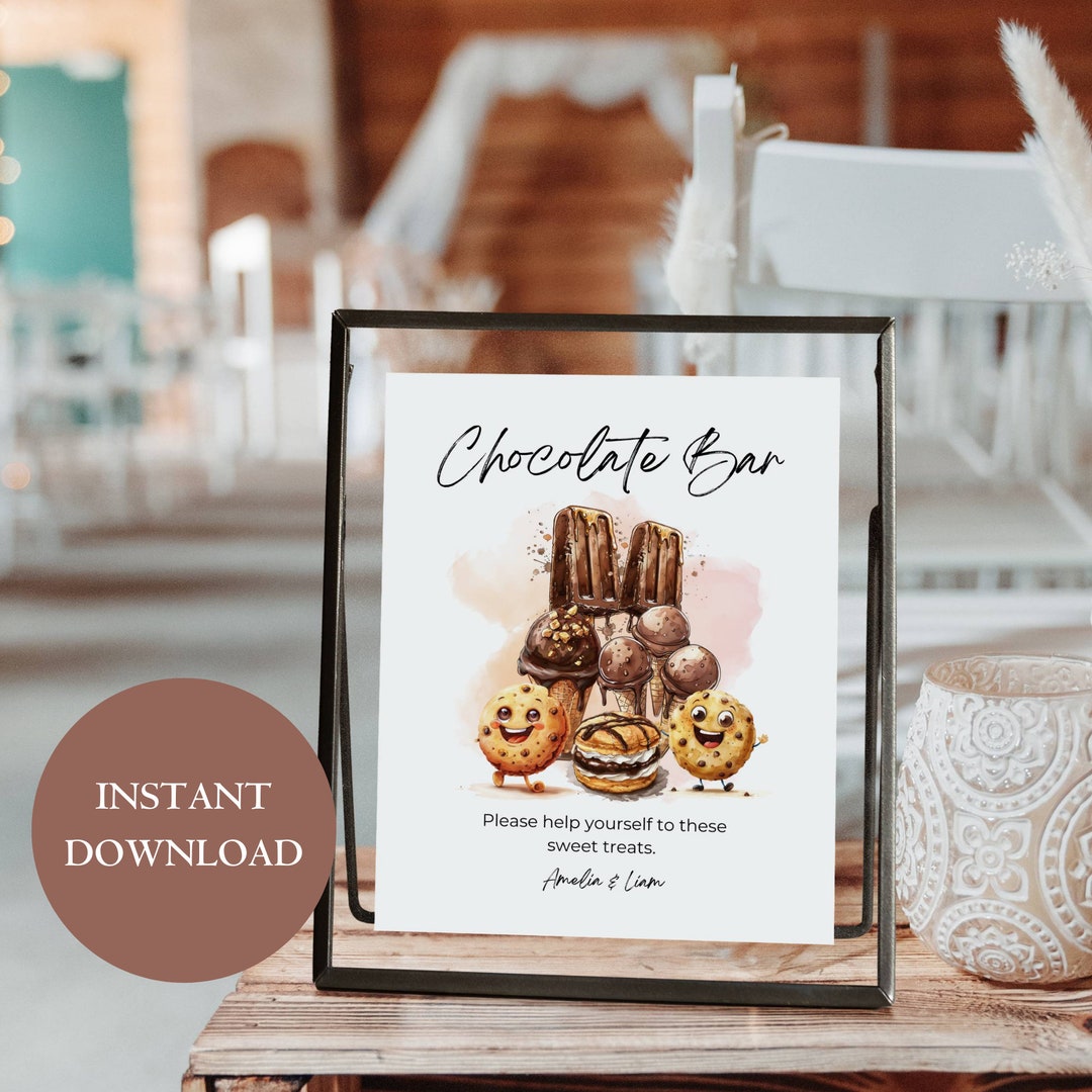 Chocolate Bar Table Sign, Printable Wedding Treat Table Sign, Editable ...