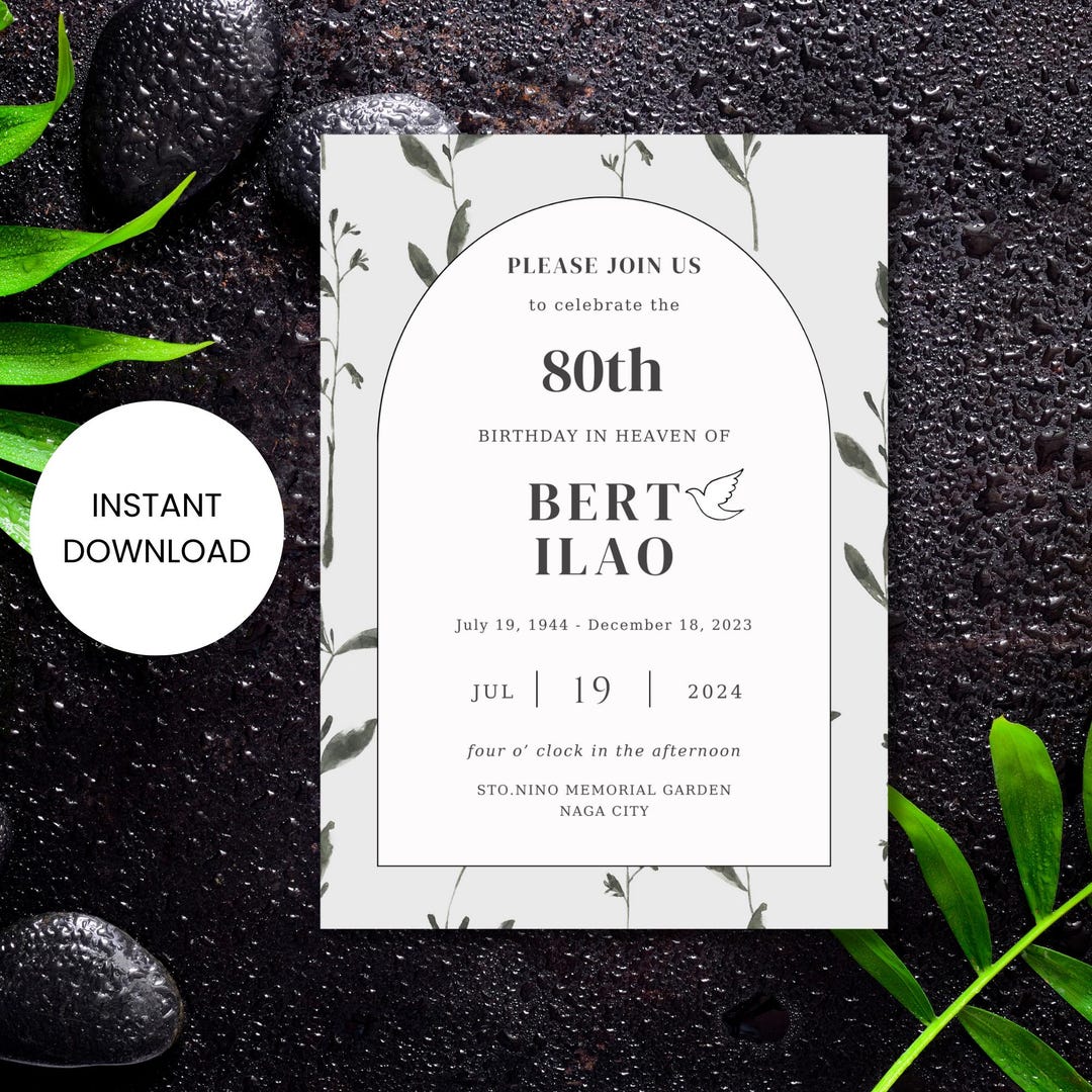 Birthday in Heaven Invitation, Celebration of Life E-invite, Memorial ...