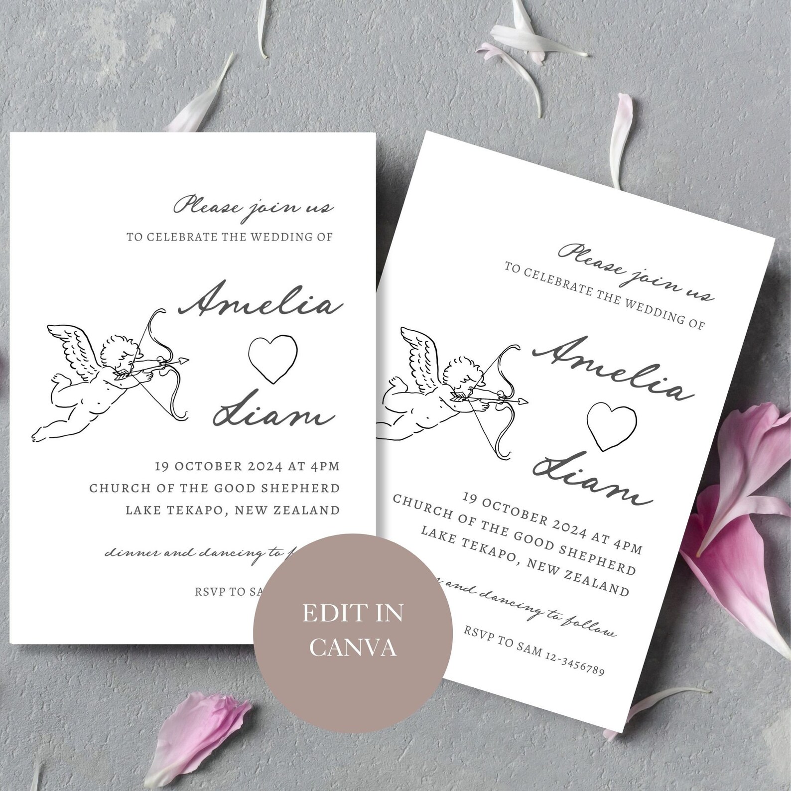 Cupid With Bow Wedding Invitation, Handwritten Vintage Font, Funky Hand ...