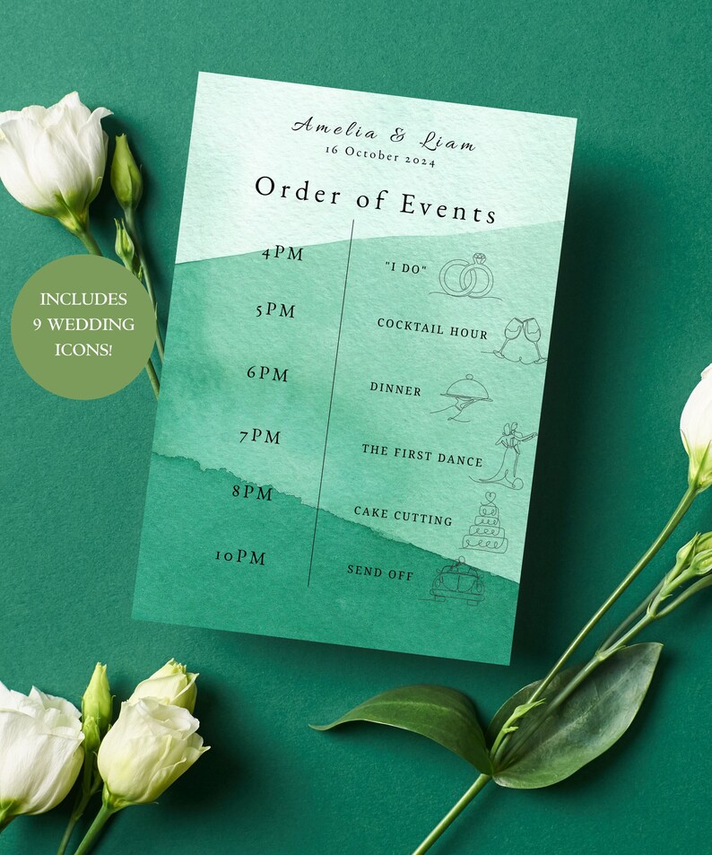Wedding Timeline Card With Icons | Editable Order of Events Card ...