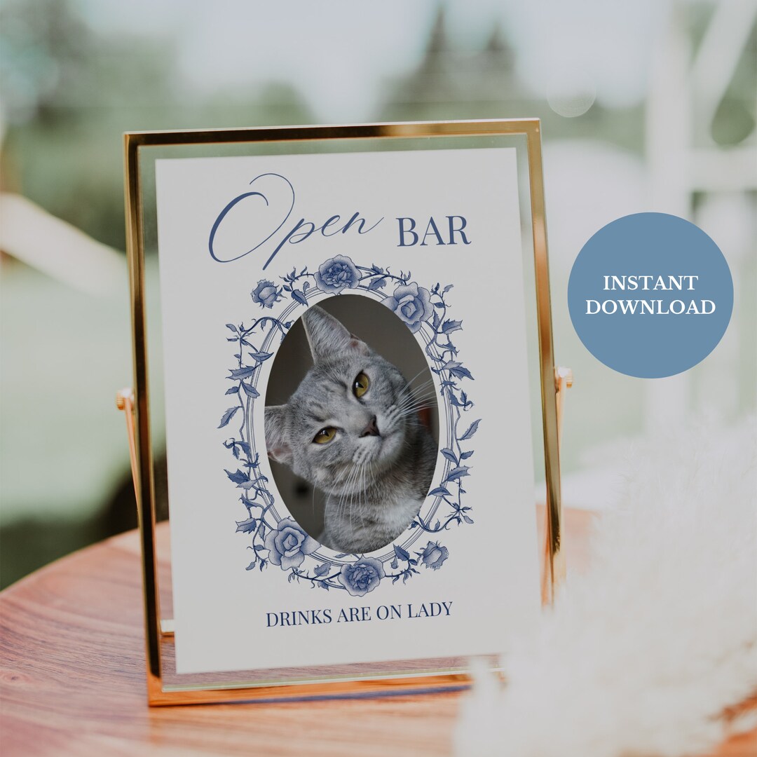 Cat Open Bar Sign, Something Blue Pet Photo Sign, Wedding Bar Sign ...