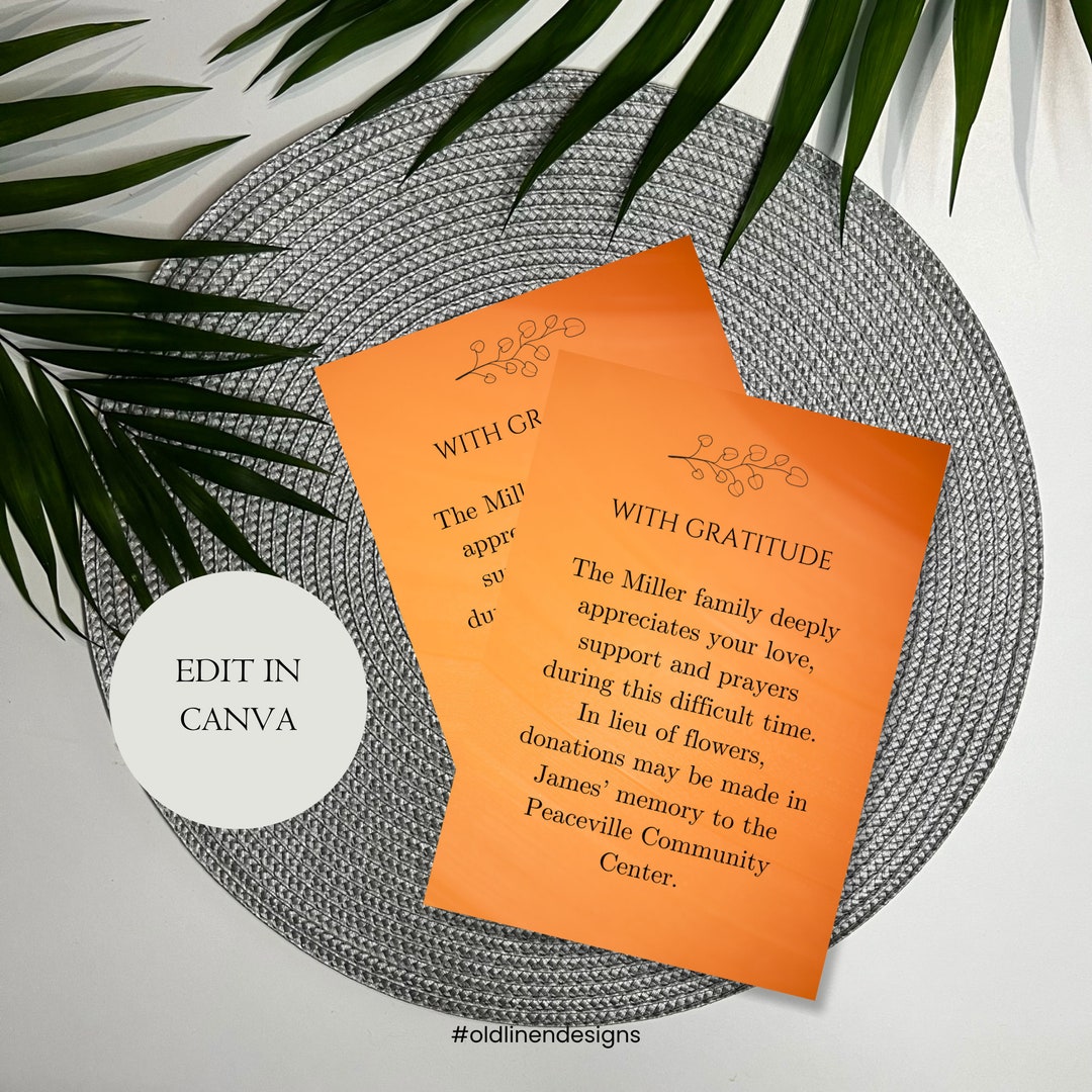 In Loving Memory Memorial Service Insert Card, in Lieu of Flowers ...