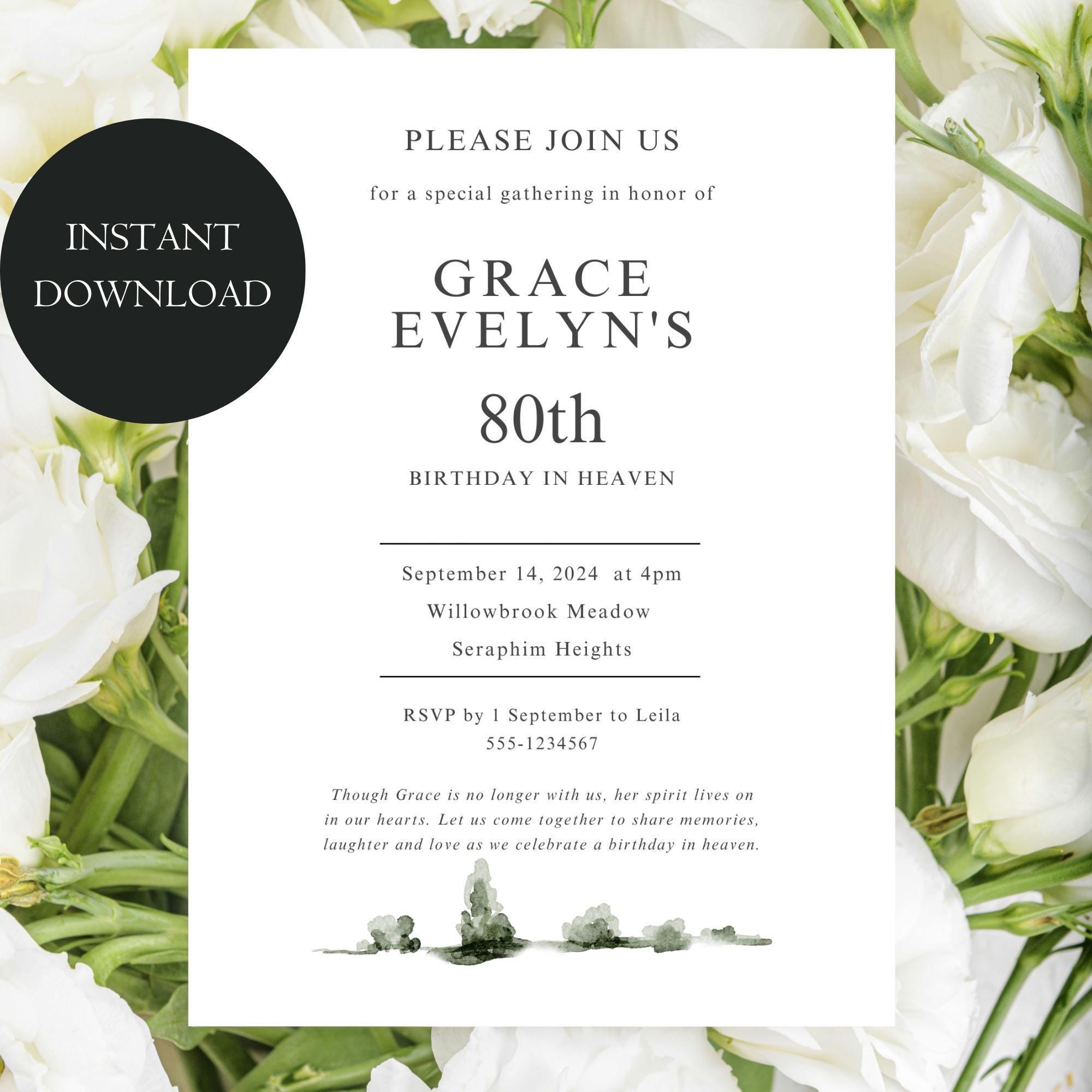 Birthday in Heaven Invitation, Minimalist Celebration of Life E-invite ...