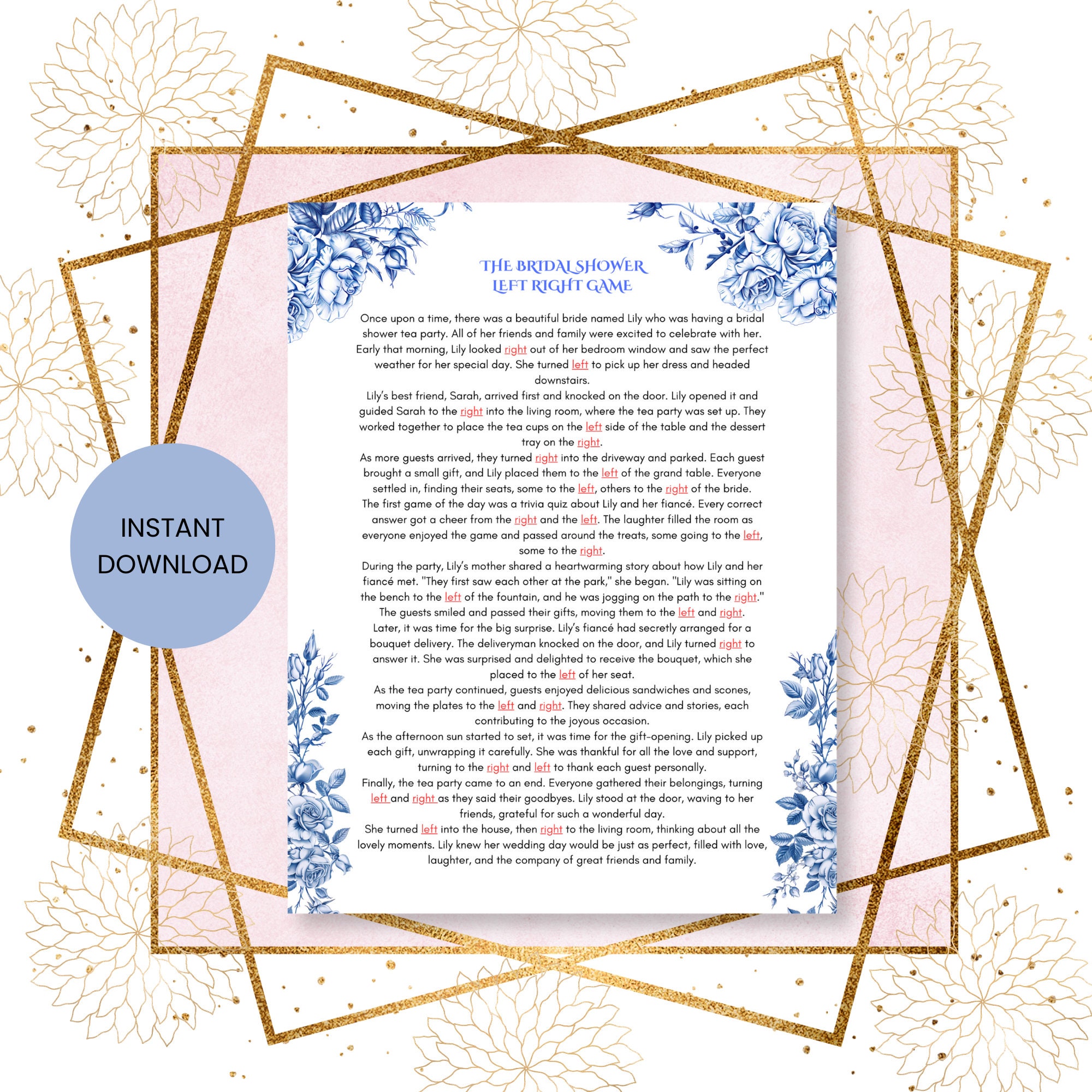 Tea Party Left Right Game, Bridal Shower Party Games Printable ...