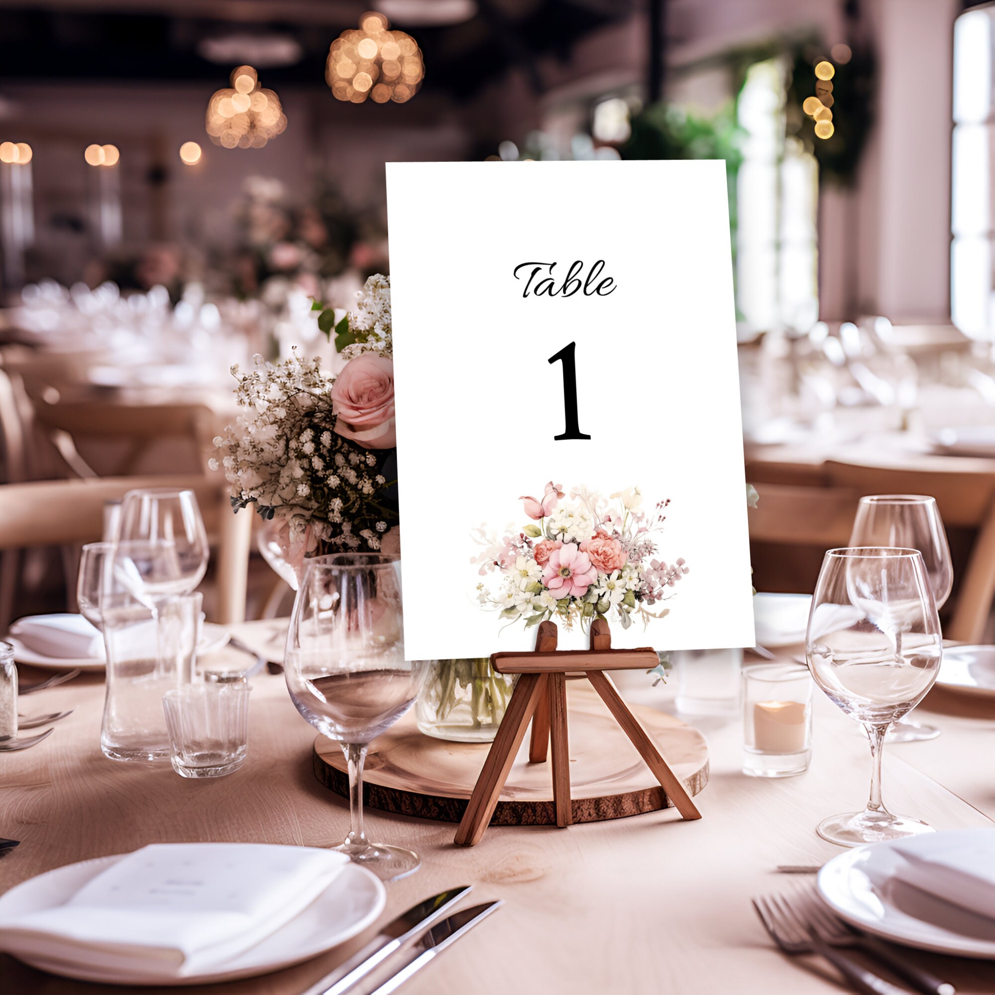 Table Numbers Printable Floral Print-at-home Table Numbers 1-10 Instant ...