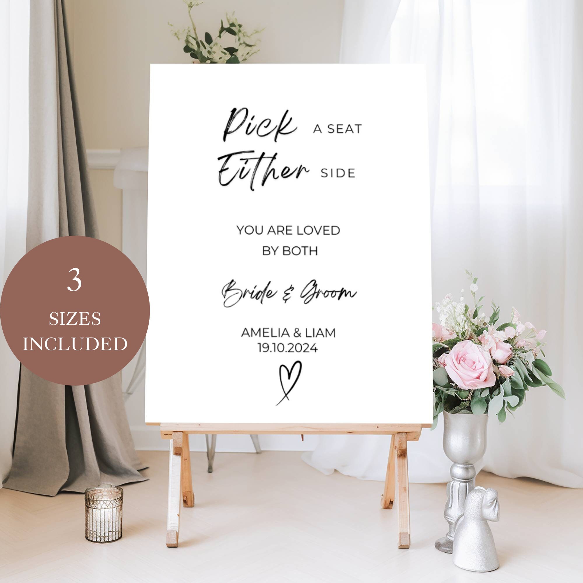 Pick A Seat Either Side Sign | No Assigned Seating Sign | Open Seating ...