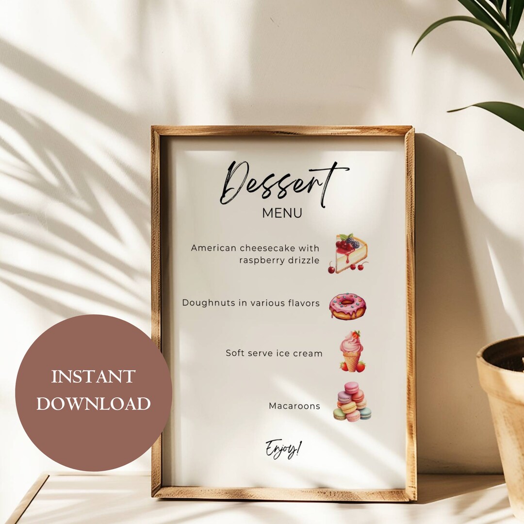 Dessert Bar Menu Sign Template, Design Your Own Dessert Bar Sign, Ice ...