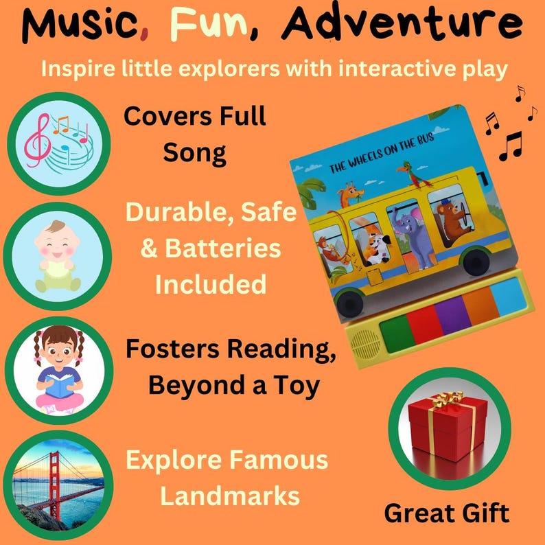 Interactive Wheels on the Bus Sound Book: Musical Toddler Toy - Etsy