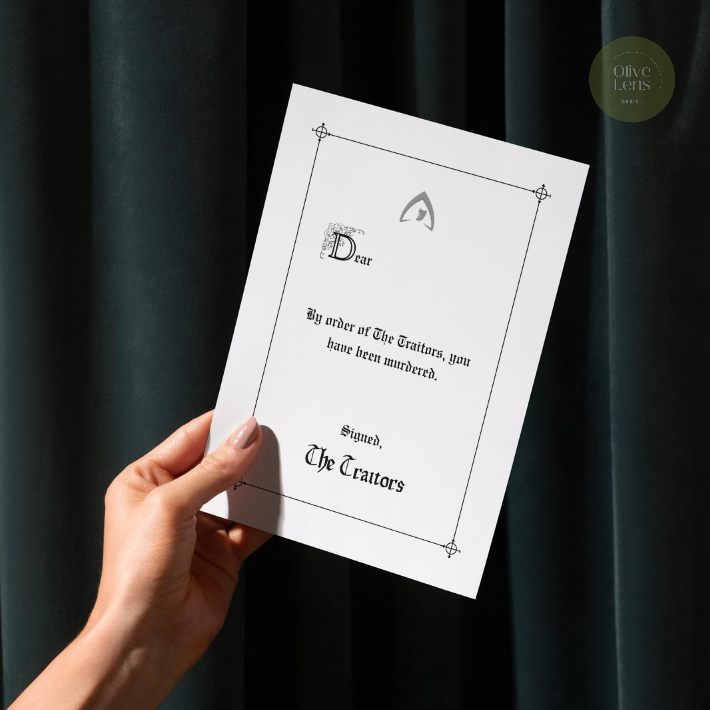 The Traitors Murder Letter Template | Editable Canva PDF | A4 & US ...