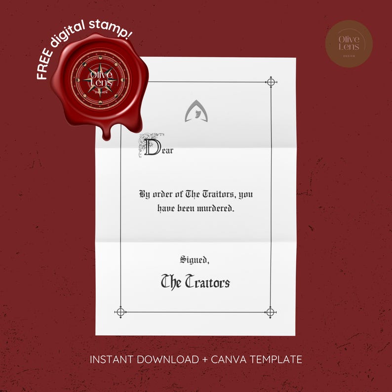 The Traitors Murder Letter Template | Editable Canva PDF | A4 & US ...