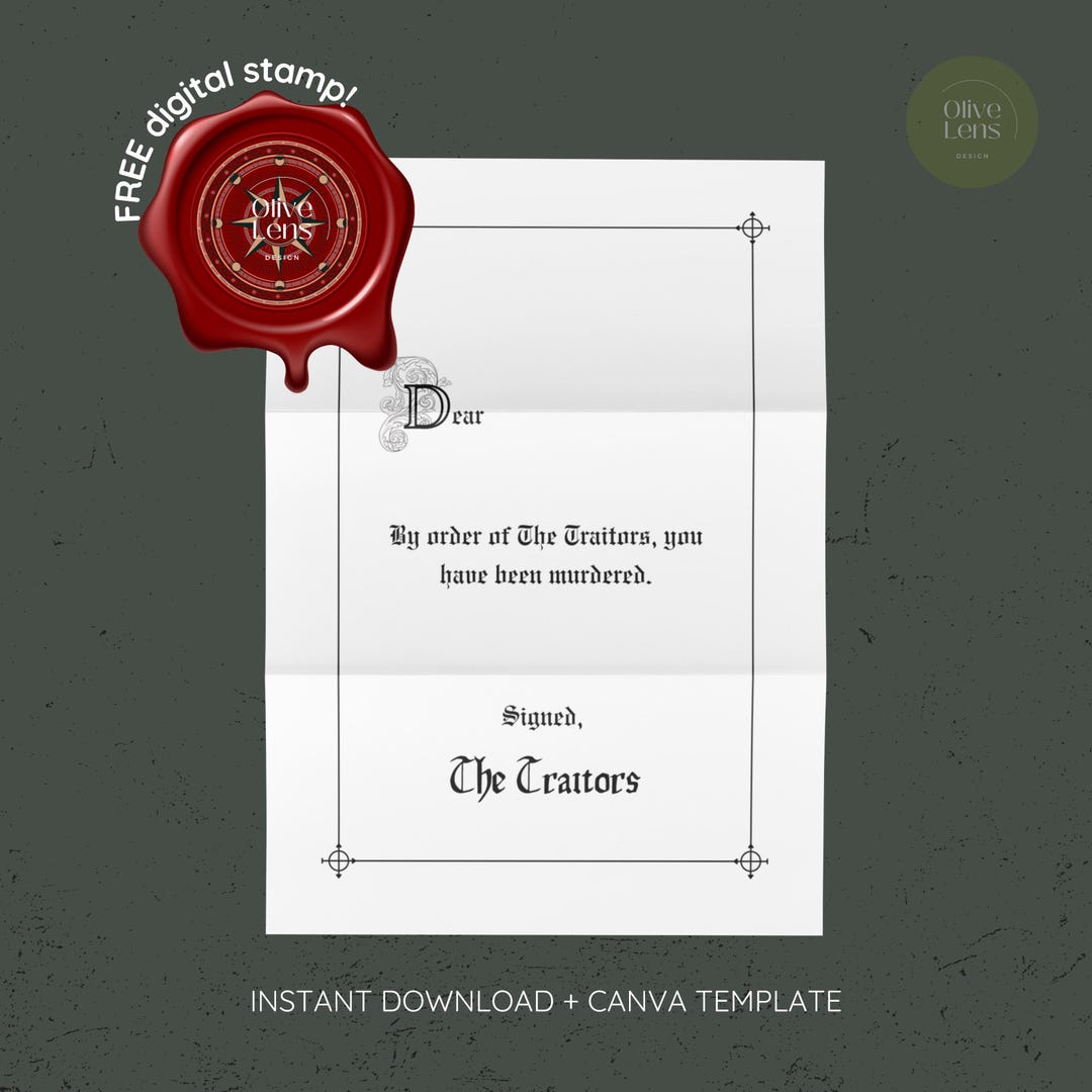 The Traitors Letter Template | Murder Letter Printable | Canva Editable ...