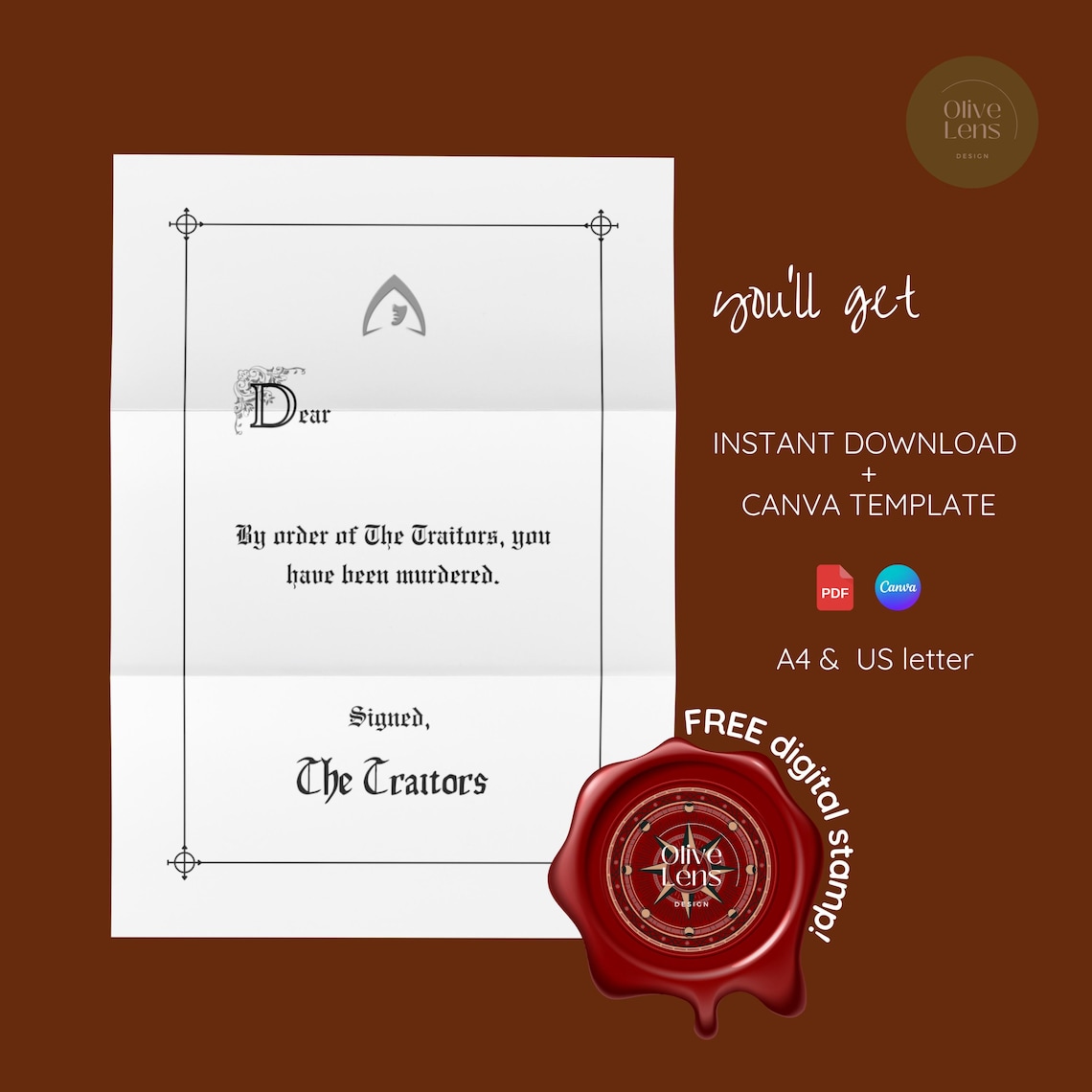 The Traitors Murder Letter Template | Editable Canva PDF | A4 & US ...