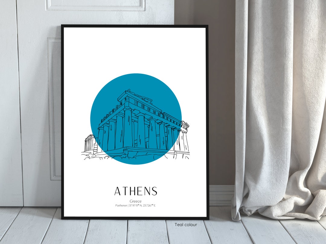 Athens Travel Poster Hand-drawn Parthenon Digital Print, Customisable ...