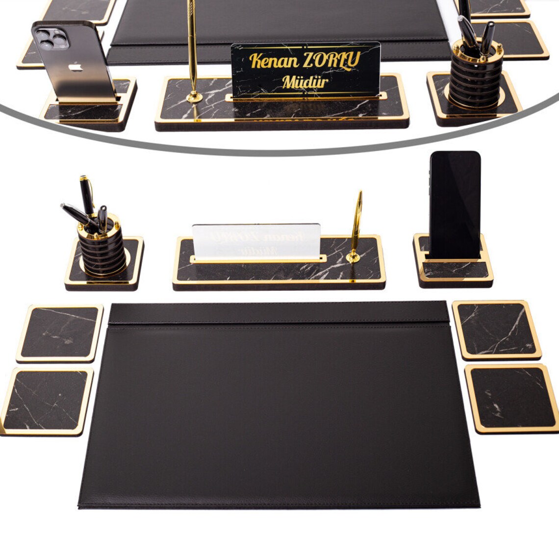 Yaren Black Desk Set 8 Accessories / Marble Design Desk Set / Black ...