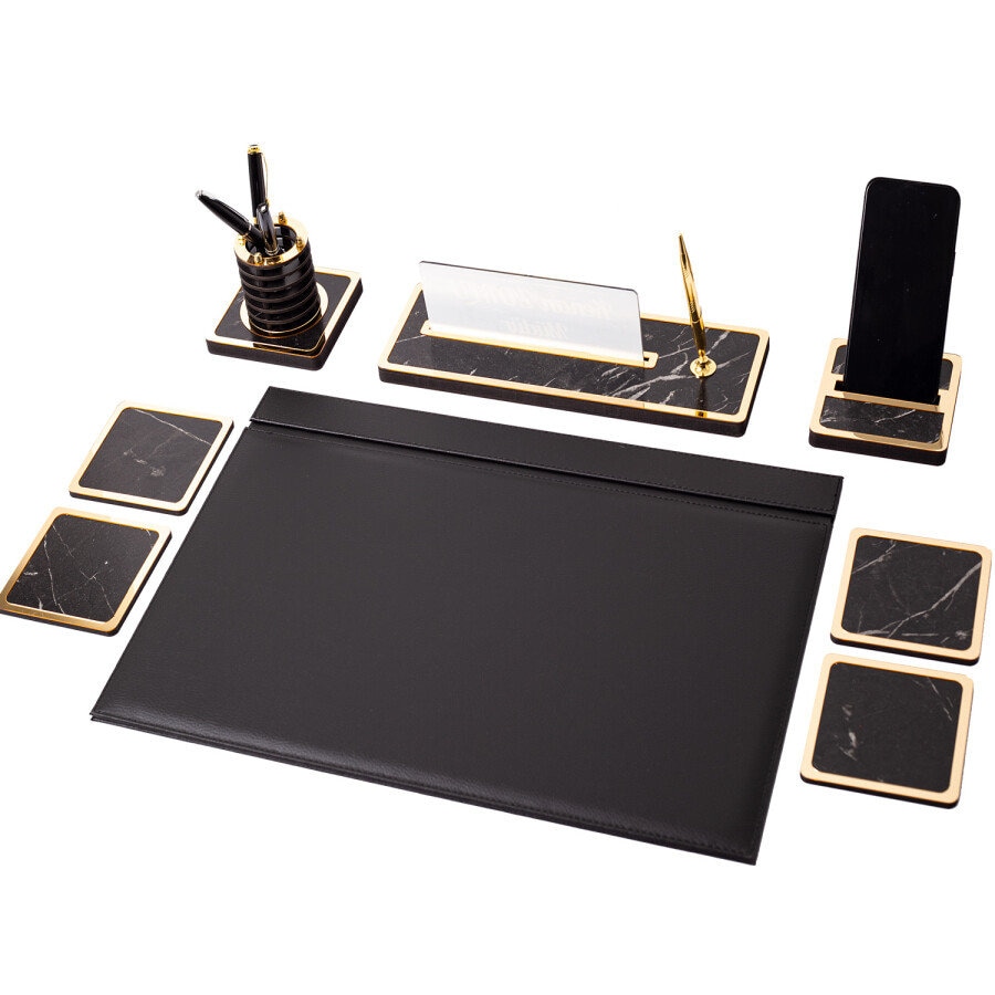 Yaren Black Desk Set 8 Accessories / Marble Design Desk Set / Black ...
