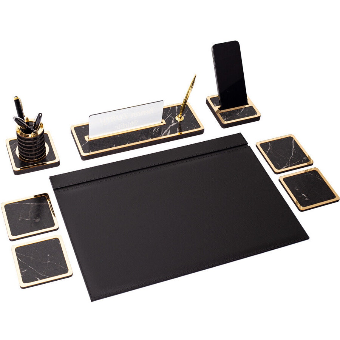 Yaren Black Desk Set 8 Accessories / Marble Design Desk Set / Black ...