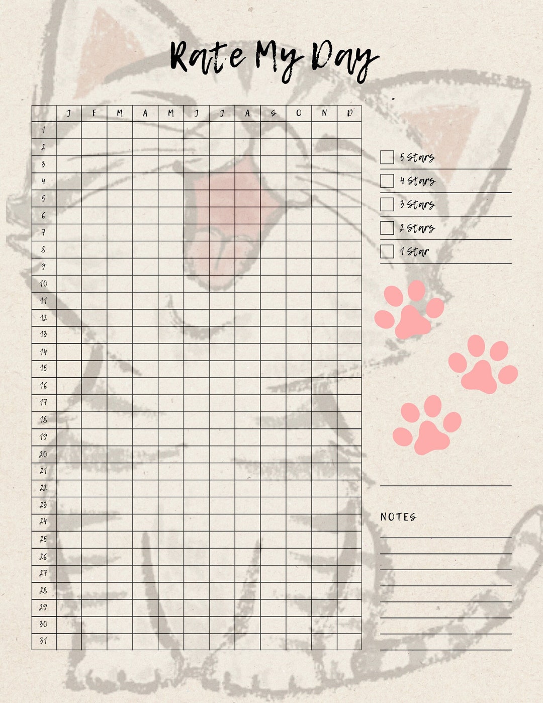 Bullet Journal Tracker Templates, Rate My Day, Digital Templates, PDF ...