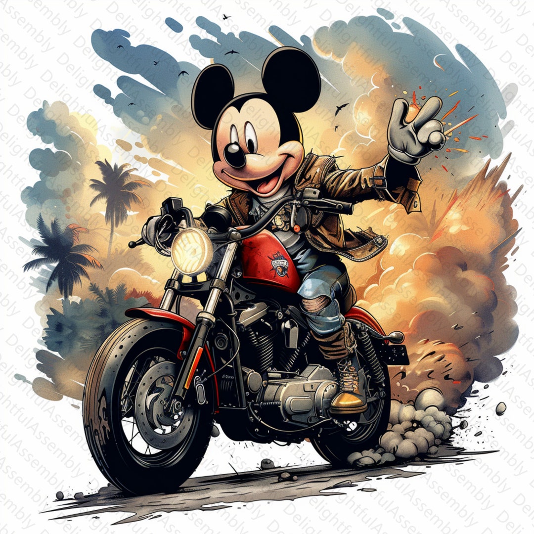 Mickey PNG, Handsome Mickey Mouse Driving a Motorcycle With One Hand ...