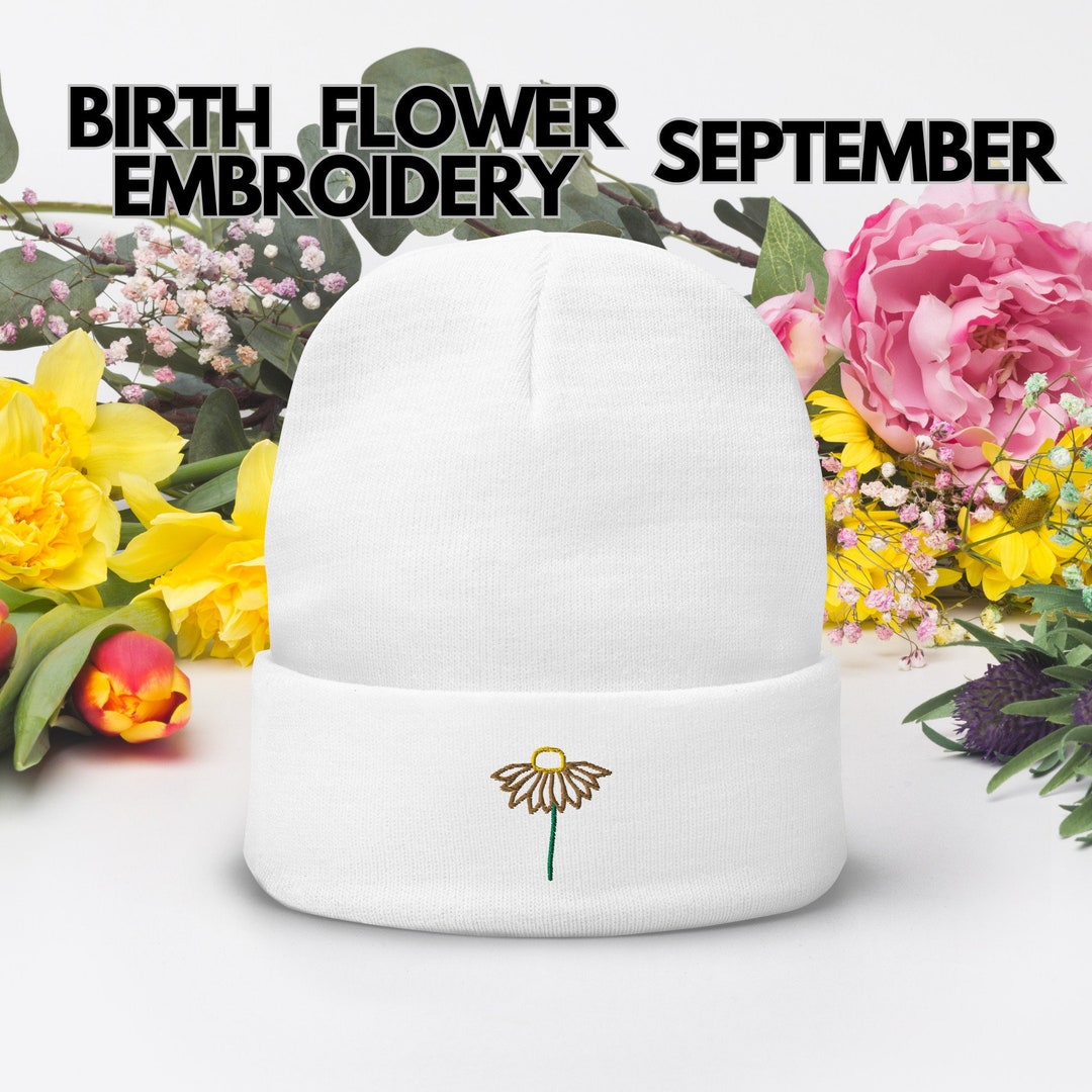 Birth Flower Birth Month Embroidered Hat Beanie, September, Aster ...