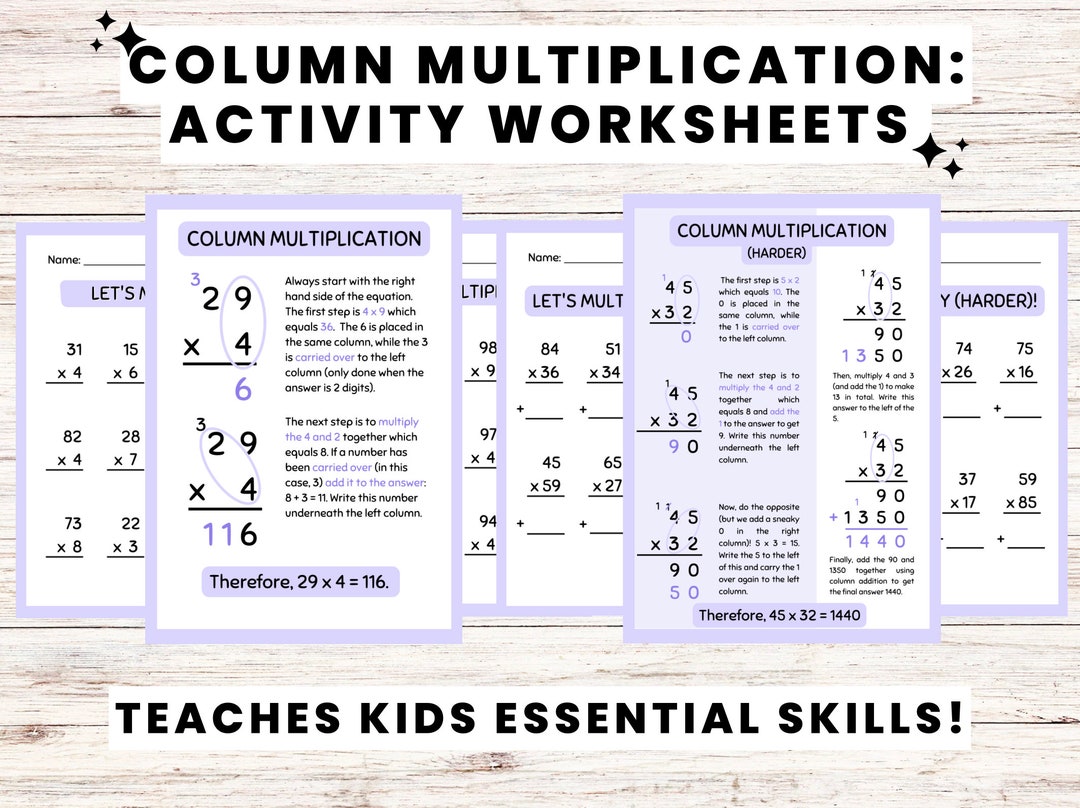 Column Multiplication Worksheets (includes Fact Sheets and Practice ...