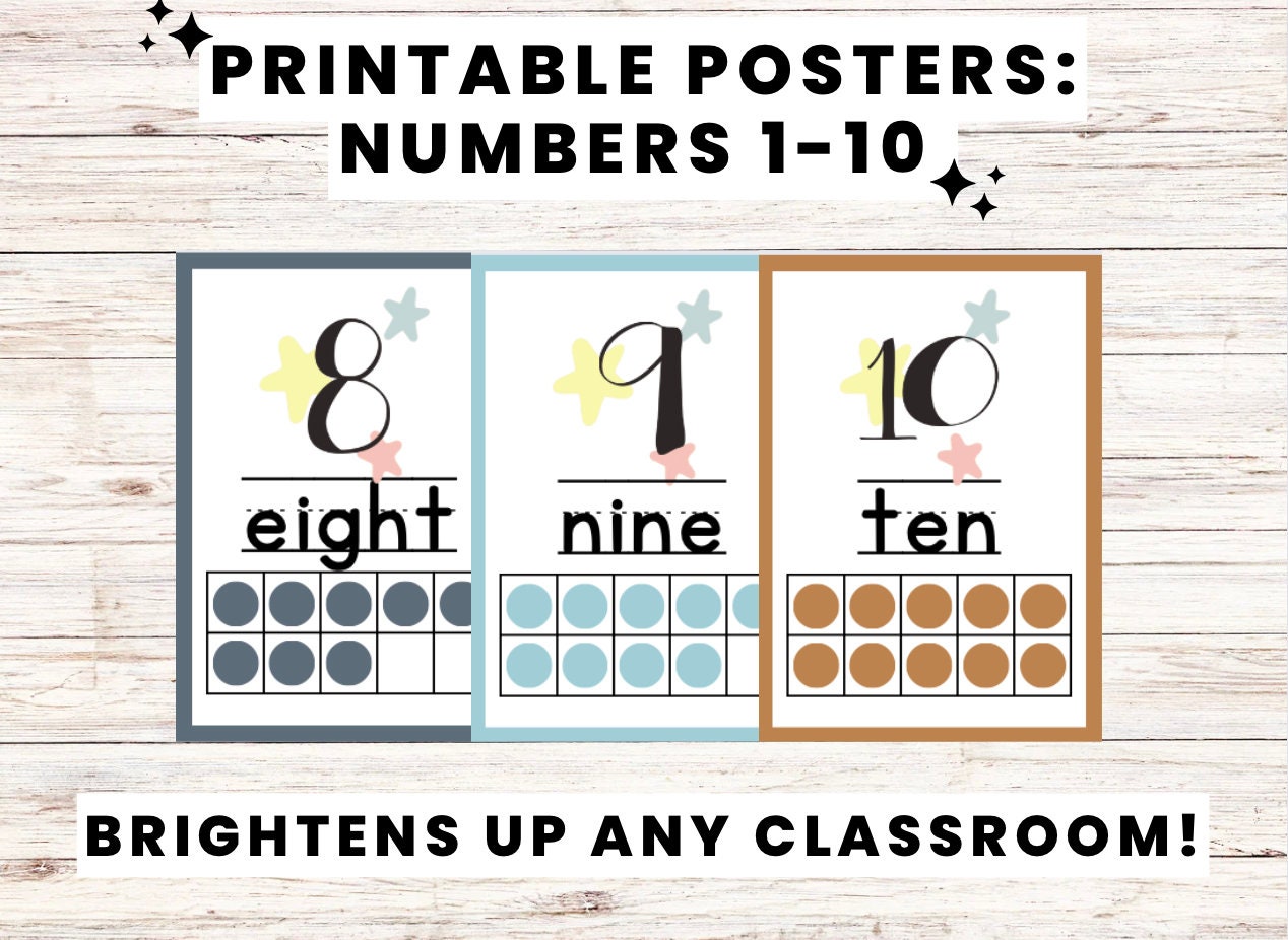 Numbers 1-10 Printable Classroom Wall Decor - Etsy