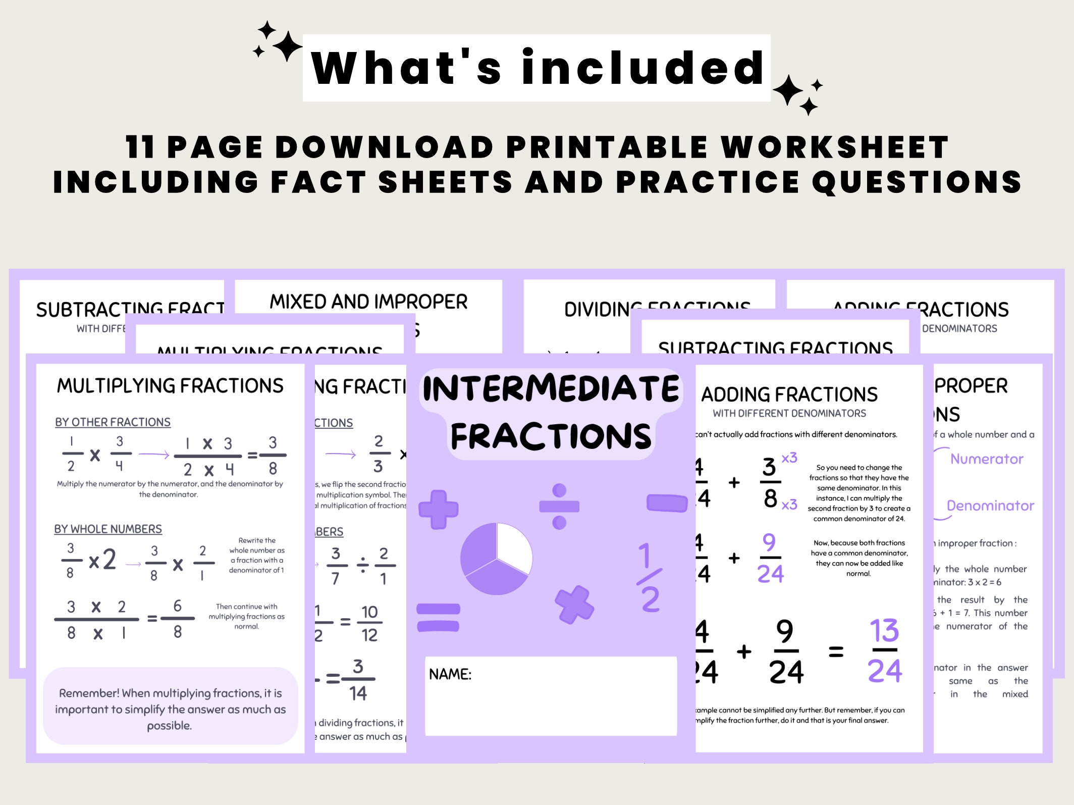 Intermediate Fractions: Activity Booklet - Etsy