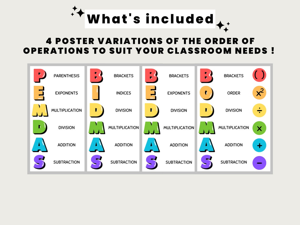 Order of Operations Posters: Includes 4 Variations! - Etsy