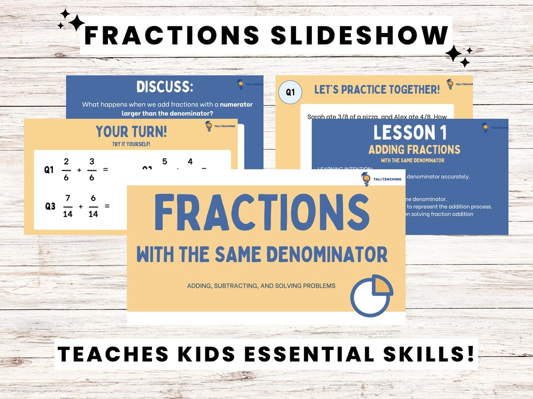 Fractions With the Same Denominator - 4 Lesson Slideshow (adding ...