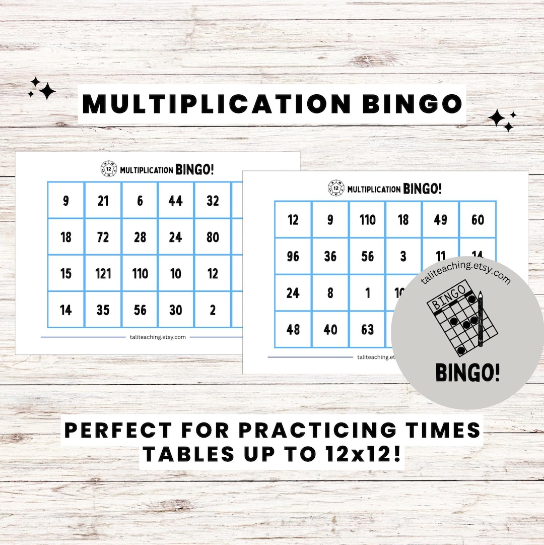 Multiplication Bingo Game – Times Tables Practice (up to 12×12) - Etsy