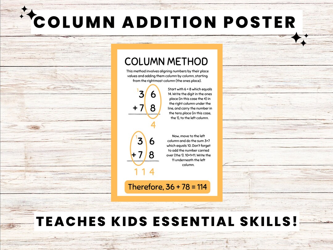 Column Addition Poster - Etsy