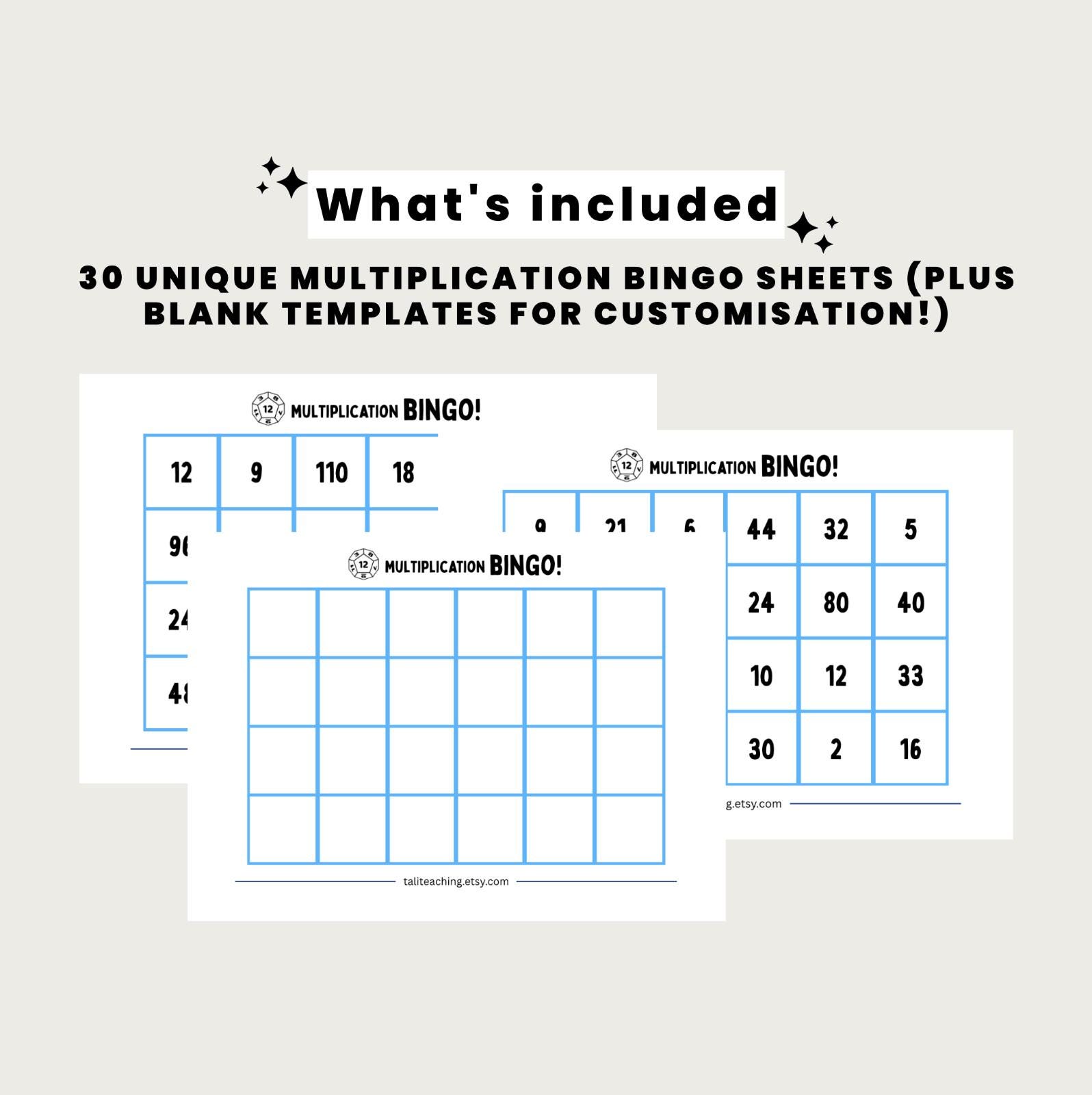 Multiplication Bingo Game – Times Tables Practice (up to 12×12) - Etsy