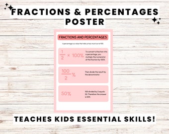 Fractions, Decimals and Percentages Match - Etsy