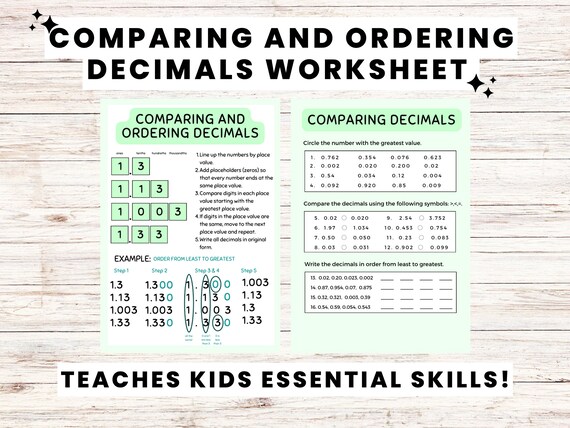 Hojas De Trabajo Para Comparar Y Ordenar Fracciones Y Decimales 4º