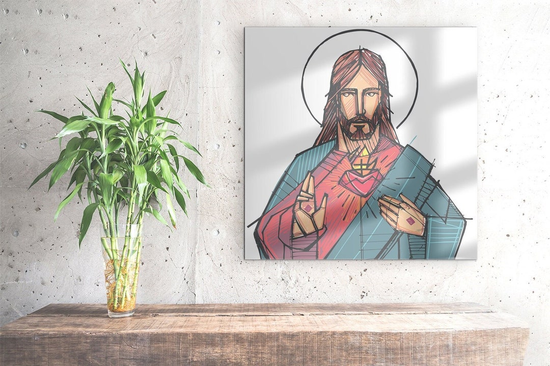 Jesus Christ Sketch, Christian Wall Art, Religious Glass Art, Christian ...