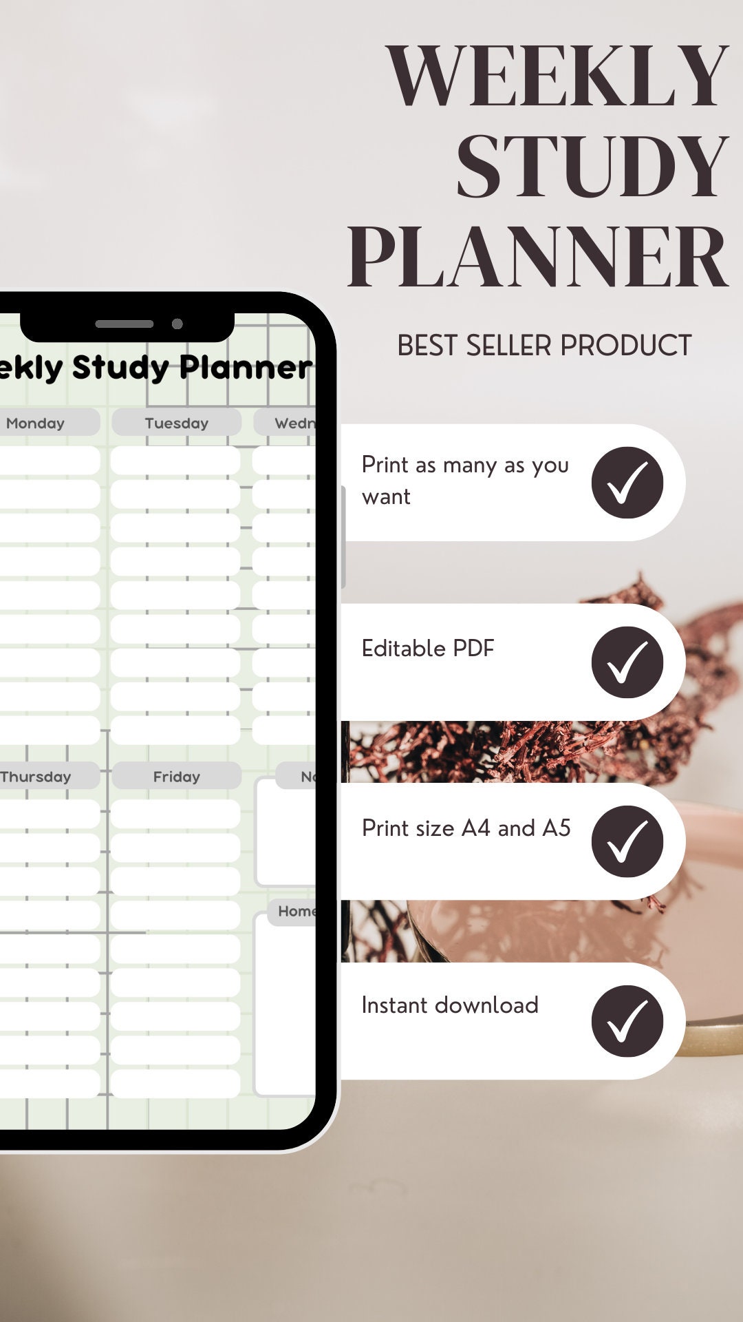 Weekly Study Planner Printable, Daily Study Planner, Study Time Plan ...