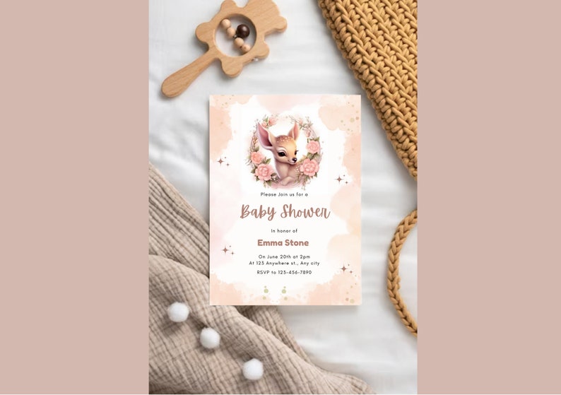 Editable Doe Baby Shower Invitation, Cute Animal Digital Invitation ...